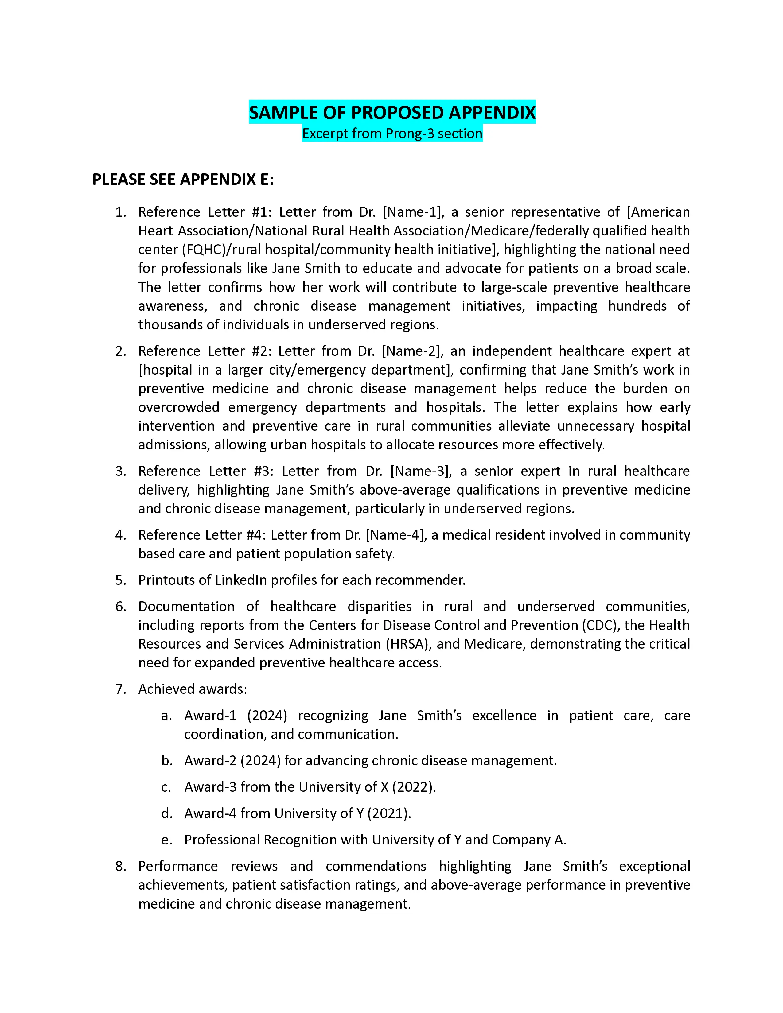 EB2 NIW nurse appendix